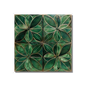 Dark Green Patterned Ceramic Tile - Green Kitchen Backsplash Tile ...