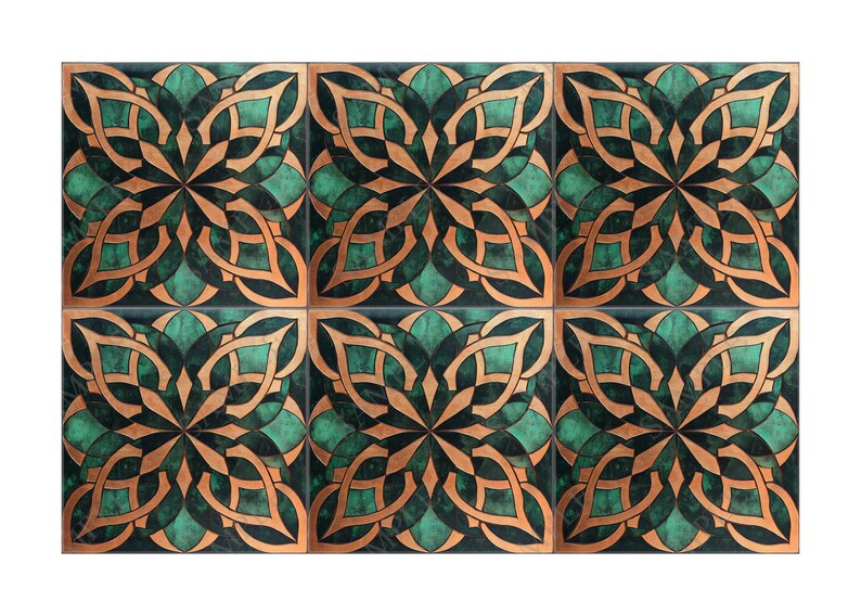 Green Copper Patterned Ceramic Tile - Green Kitchen Backsplash Tile ...