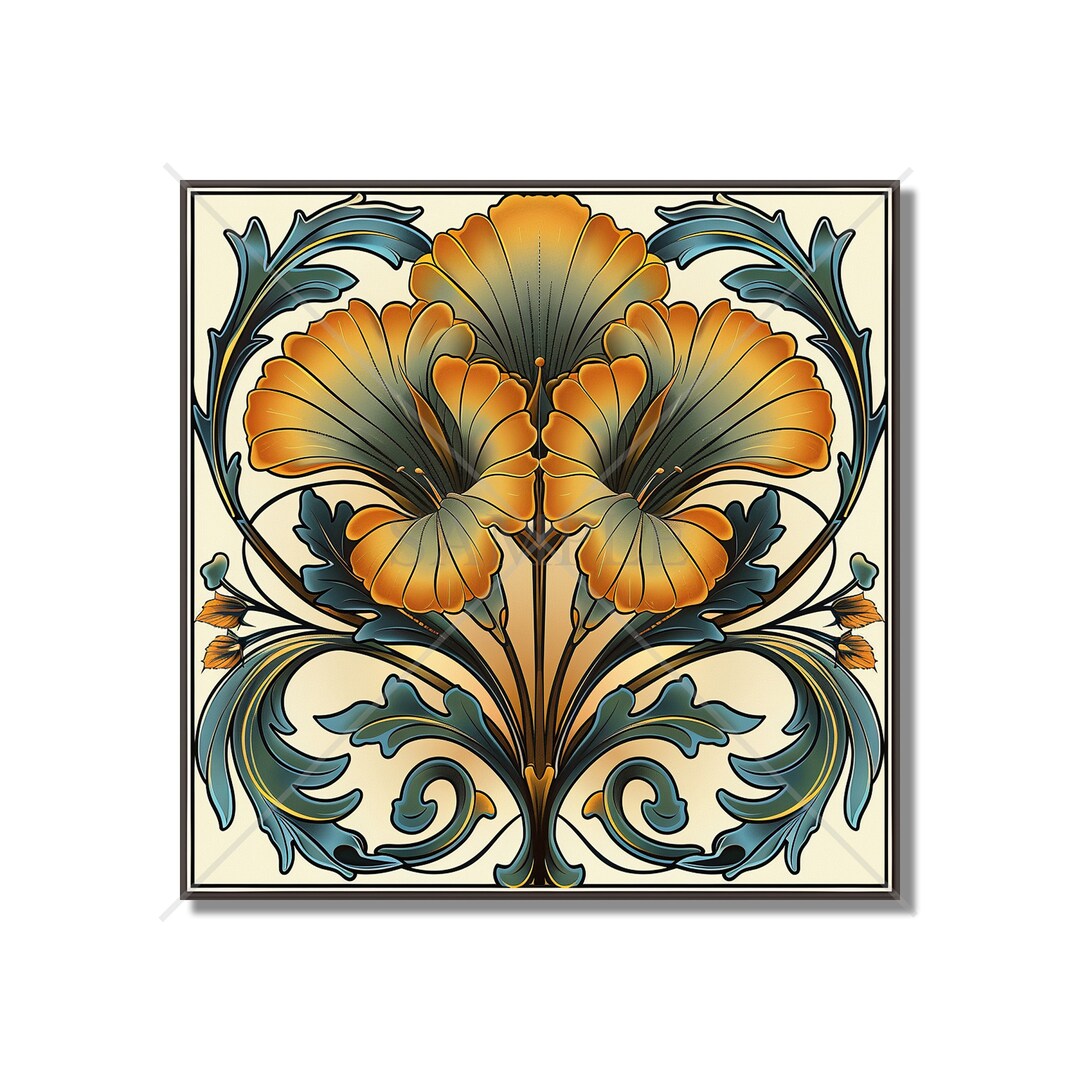 Vintage Art Nouveau Ginkgo Design Ceramic Tile - Patterned Kitchen ...