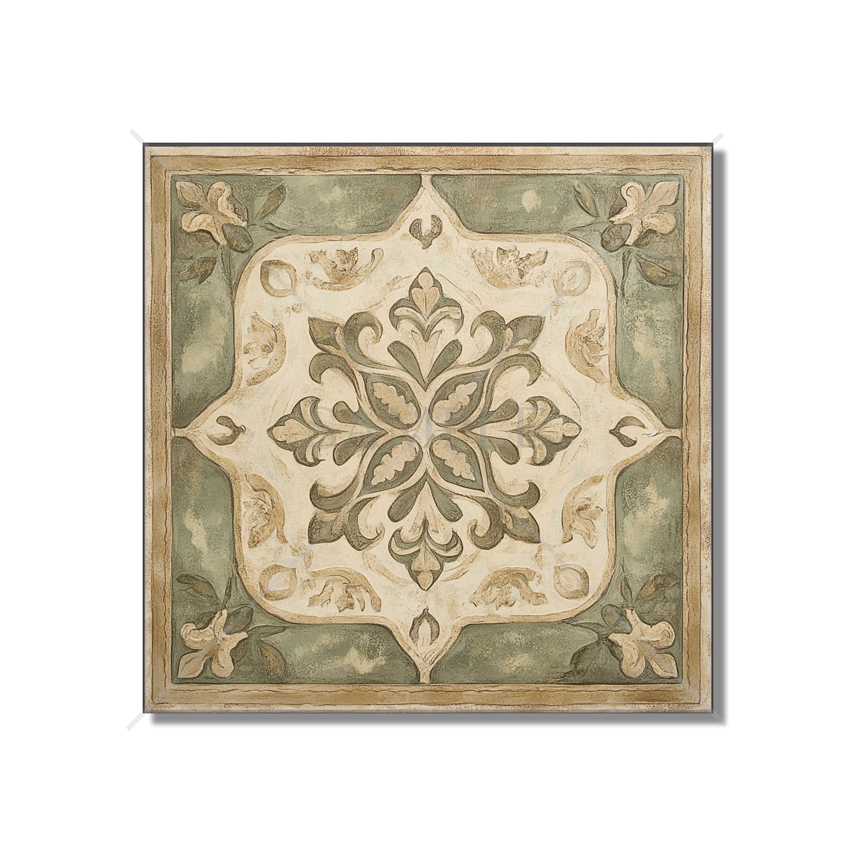 Antique Green Tan Ceramic Tile Patterned Green and Tan Kitchen ...