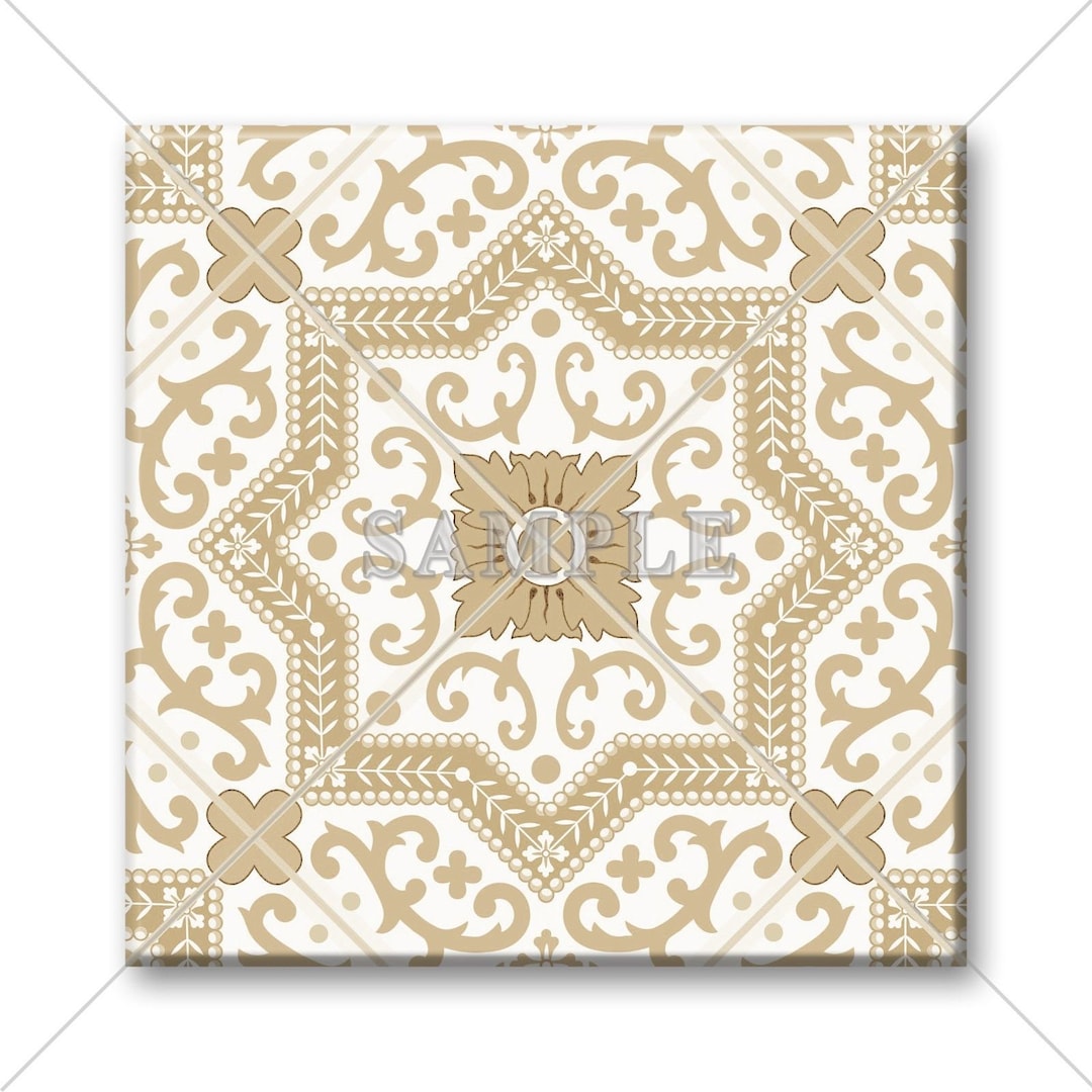 Tan and White Patterned Ceramic Tile Tan Moroccan Design Ceramic Tile ...