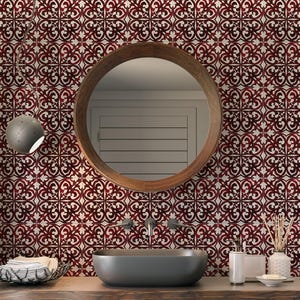 Dark Red Wine Patterned Ceramic Tile - Red Kitchen Backsplash Tile ...