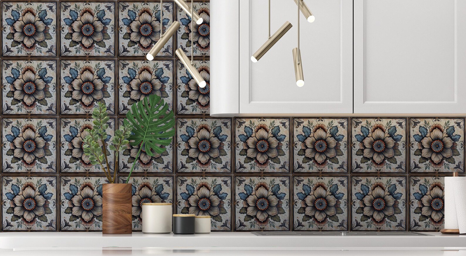 Vintage Flower Design Ceramic Accent Tile - Floral Design Kitchen ...