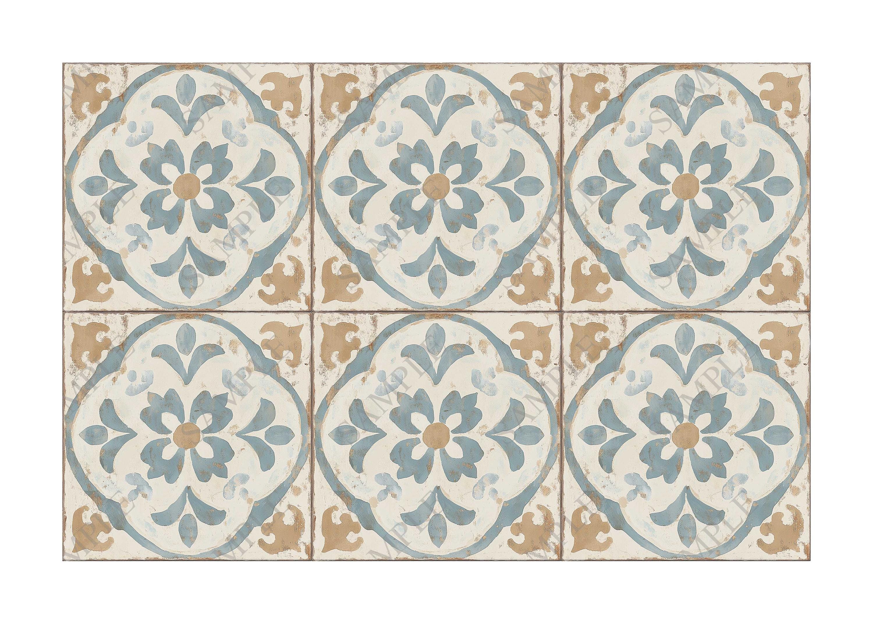 Light Blue and Tan Ceramic Tile Patterned Kitchen Backsplash Tiles ...