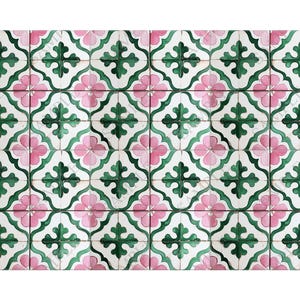 Pink and Green Patterned Ceramic Tile - Vintage Moroccan Tile Design ...