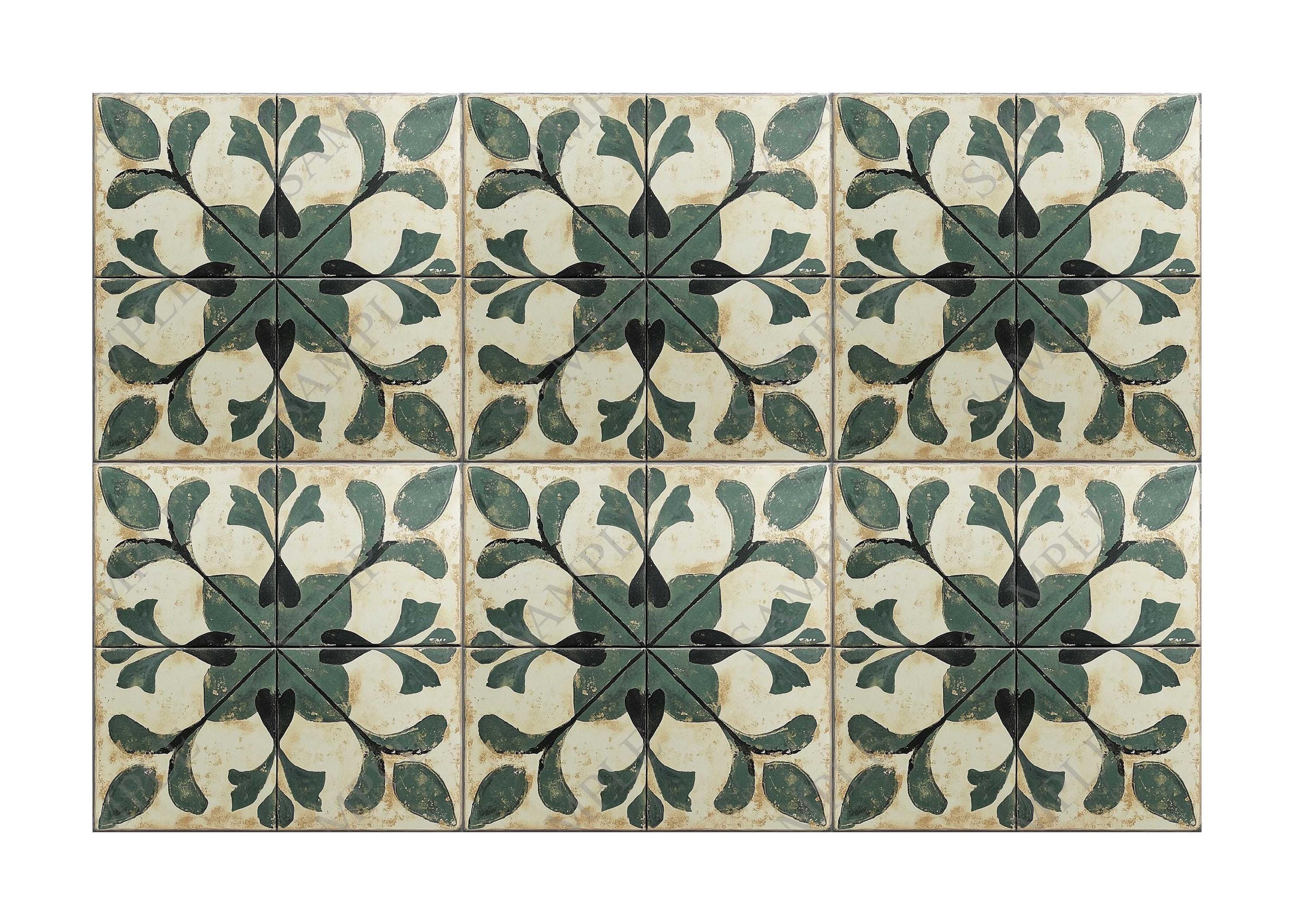 Green Patterned Ceramic Tile - Vintage Moroccan Design Green Kitchen ...