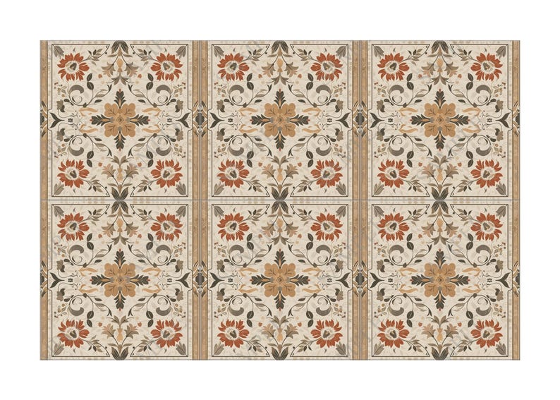 Neutral Colors Floral Ceramic Tile - Vintage French Floral Design Tile ...