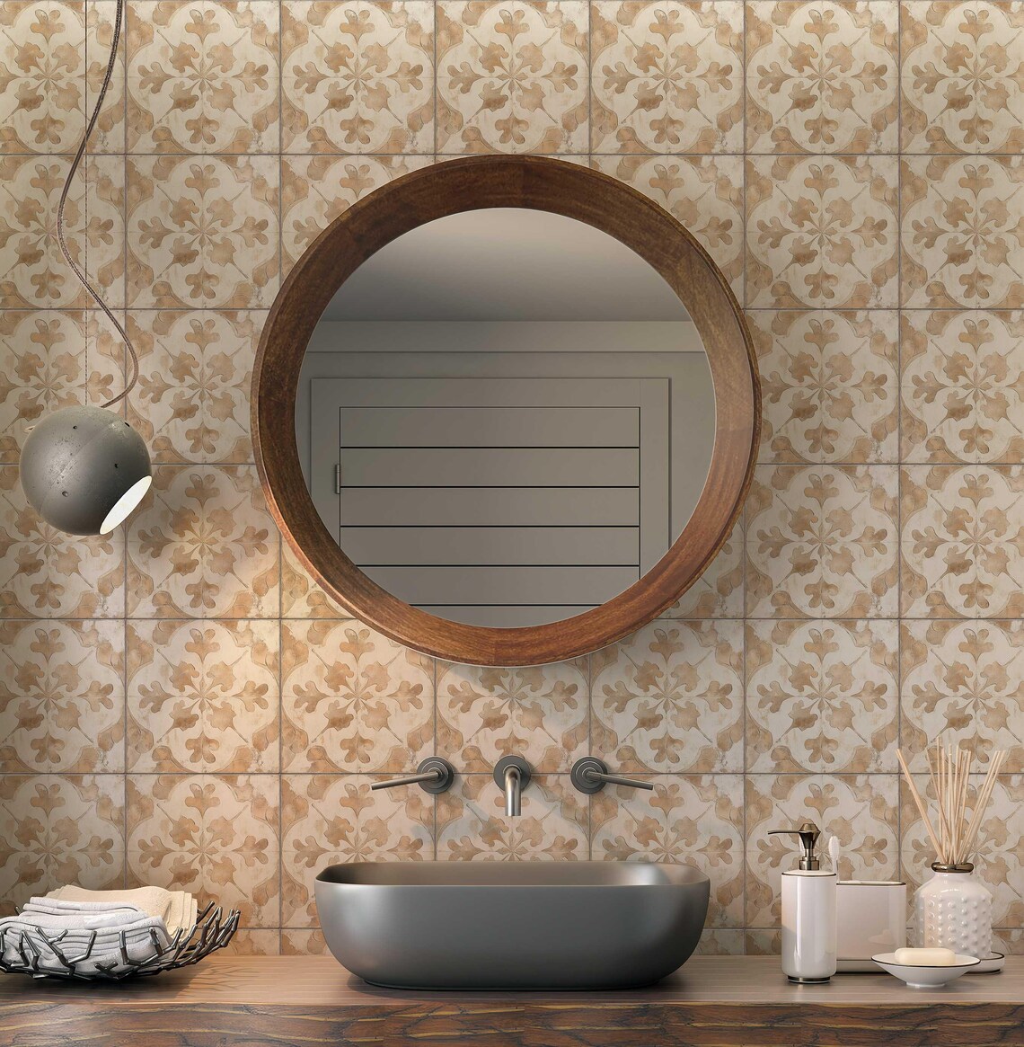 Neutral Tones Vintage European Design Ceramic Tiles Patterned Kitchen ...