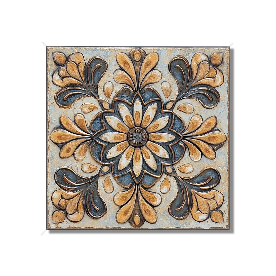 Blue and Gold Decorative Ceramic Tile Vintage Design - Blue Gold ...