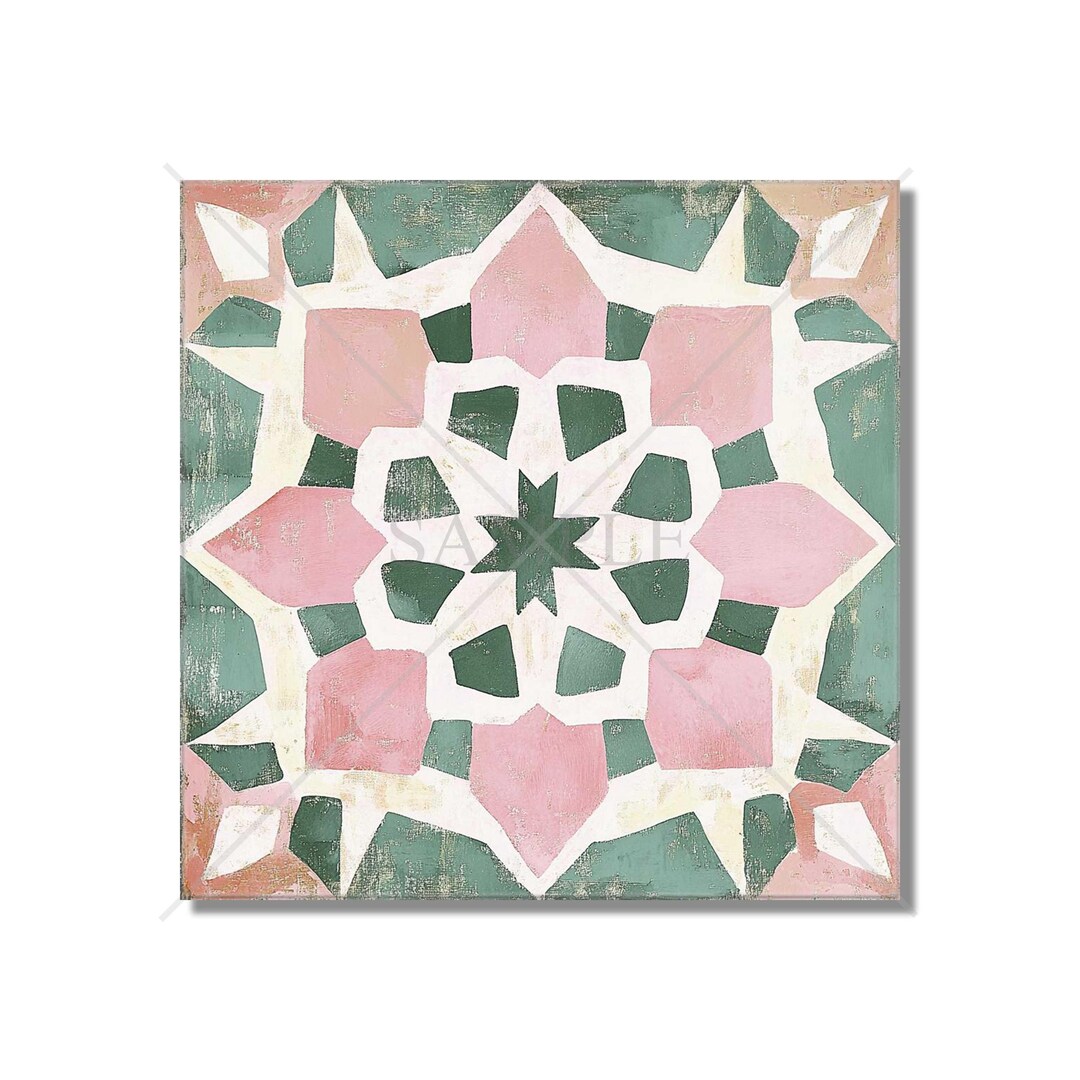 Pink and Green Vintage Design Ceramic Tile - Kitchen Backsplash Tile ...