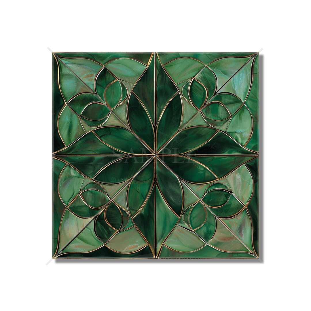 Dark Green Patterned Ceramic Tile - Green Kitchen Backsplash Tile ...