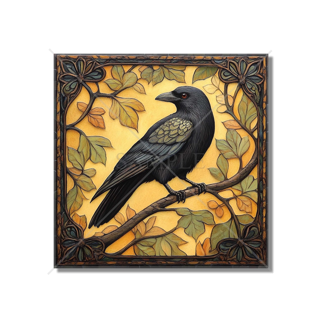 Raven Bird Ceramic Tile Witchy Home Decor Raven Design Wall Tiles Raven ...