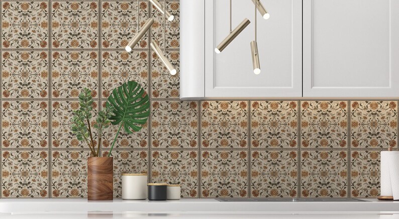 Neutral Colors Floral Ceramic Tile - Vintage French Floral Design Tile ...