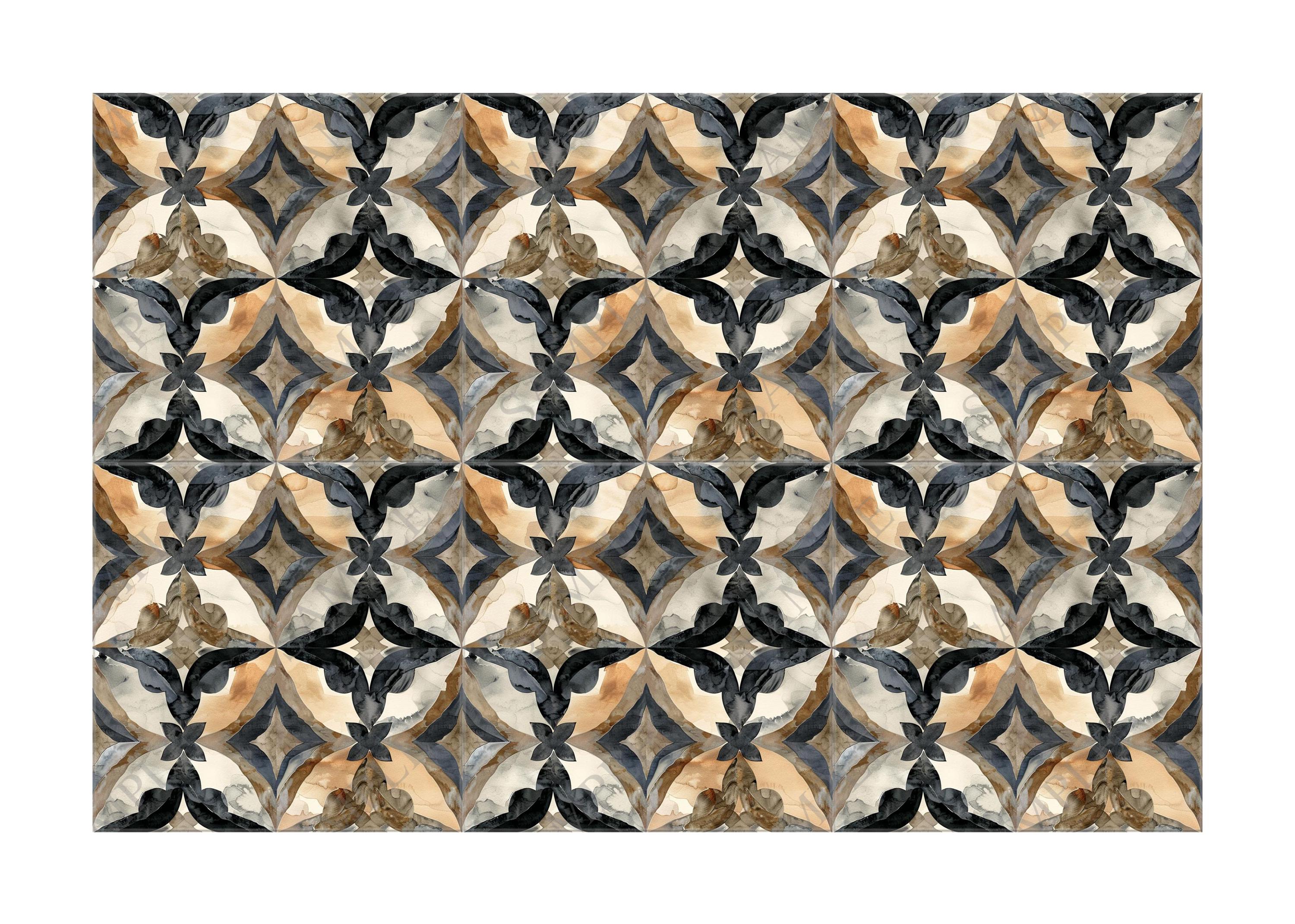 Black Tan Gray Patterned Ceramic Tile - Patterned Kitchen Backsplash ...