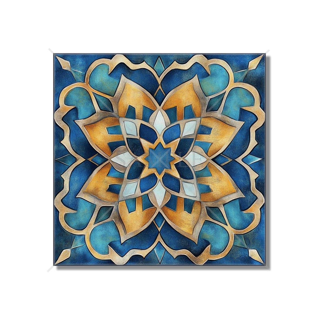 Blue and Yellow Patterned Ceramic Tile - Unique Decorative Kitchen ...