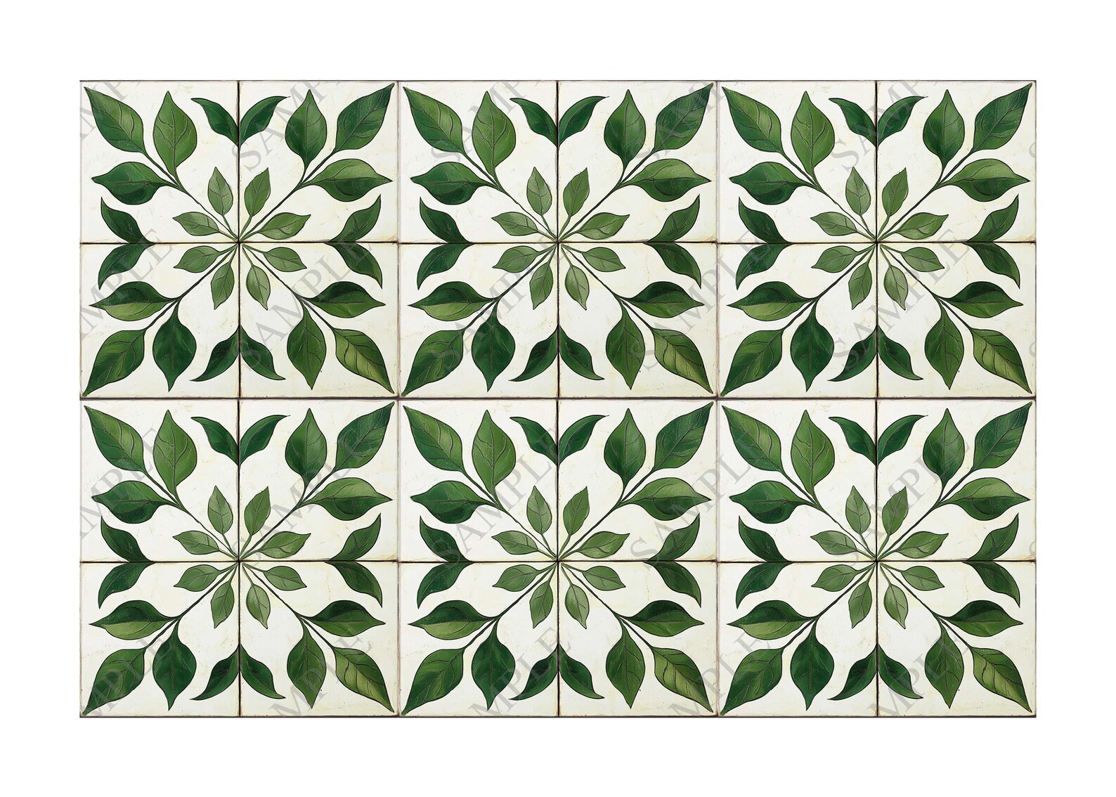 Green Leaves Botanical Ceramic Tile Patterned Kitchen Backsplash Tile ...