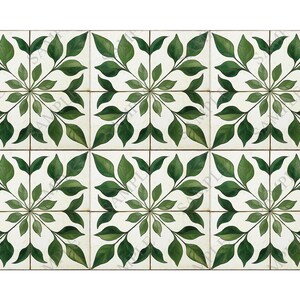 Green Leaves Botanical Ceramic Tile Patterned Kitchen Backsplash Tile ...