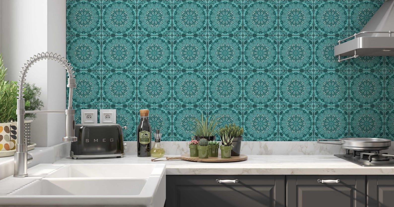 Turquoise Ceramic Wall Tile - Boho Medallion Tile Mandala Tile Teal ...