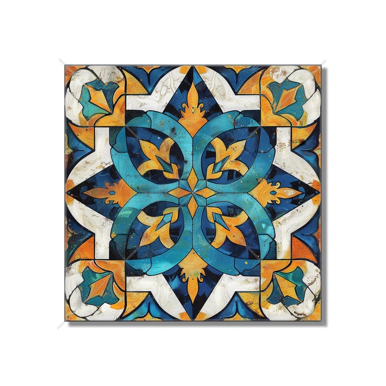 Blue and Orange Patterned Ceramic Tile - Vintage Moroccan Tile Design ...