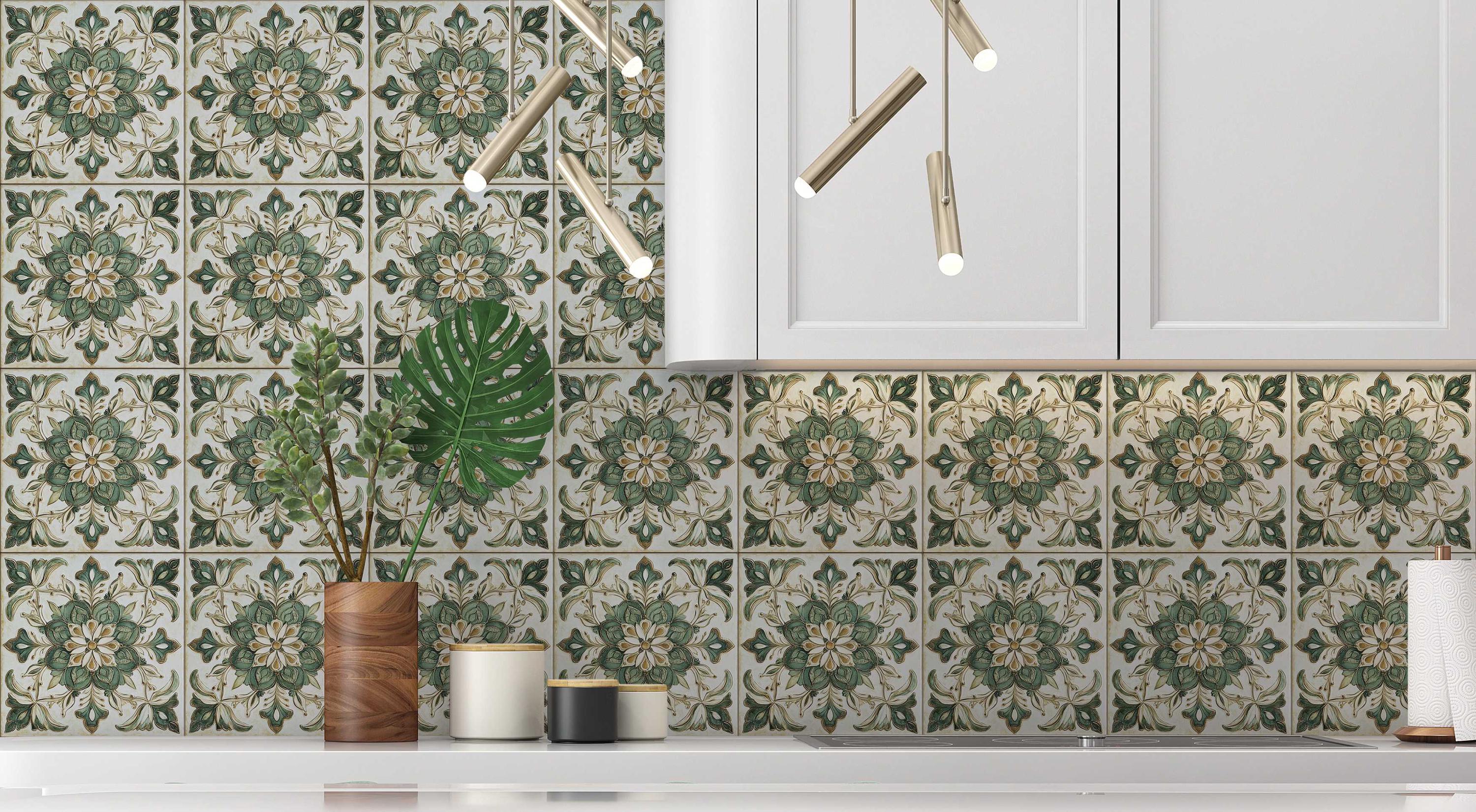 Green Ceramic Tile Vintage Design Tile - Unique Green Kitchen ...