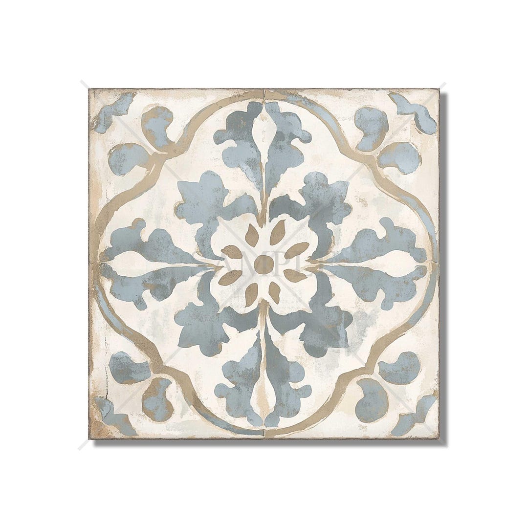 Blue Gray and Tan Ceramic Tile Patterned Kitchen Backsplash Tiles ...