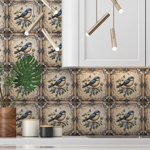 Vintage Bird Design Ceramic Tile - Ceramic Tiles With Birds - Blue Bird ...