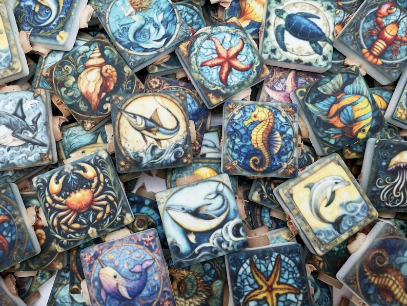 SALE 2 Pounds Sea Creature Designs Mixed Ceramic Mosaic Tiles Mixed ...