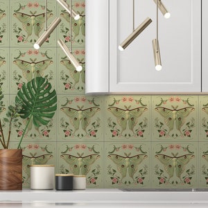 Vintage Botanical Luna Moth Design Ceramic Tile - Kitchen Backsplash ...
