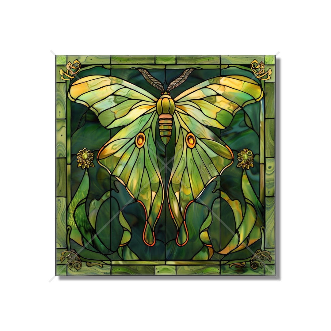 Ceramic Tile Green Luna Moth Stained Glass Design - Kitchen Backsplash ...