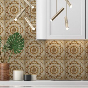 Ceramic Tile Tan Unique Patterned Kitchen Backsplash Tile - Tan and ...