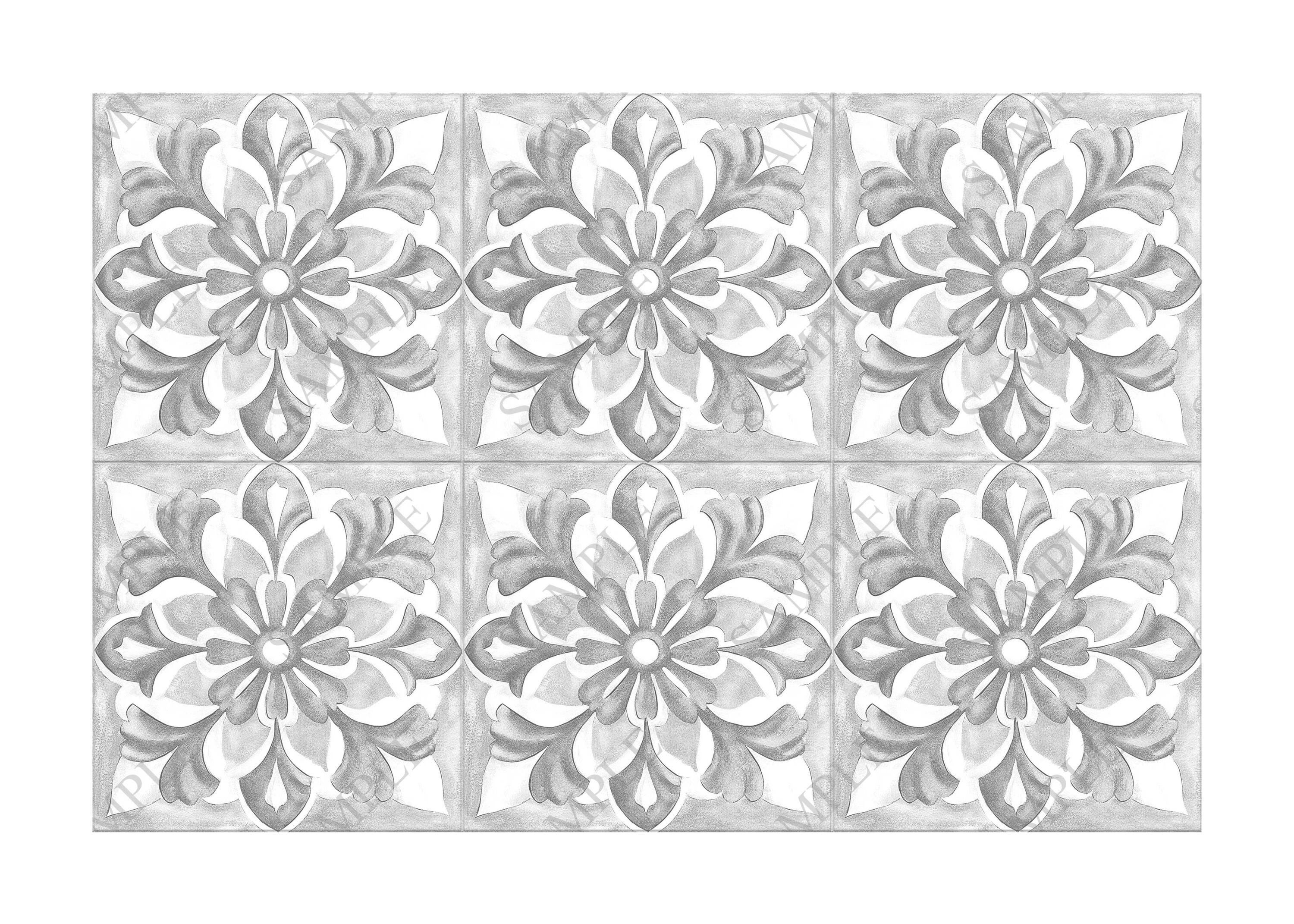 Gray and White Patterned Ceramic Tile Vintage Design Grey Ceramic Tile ...