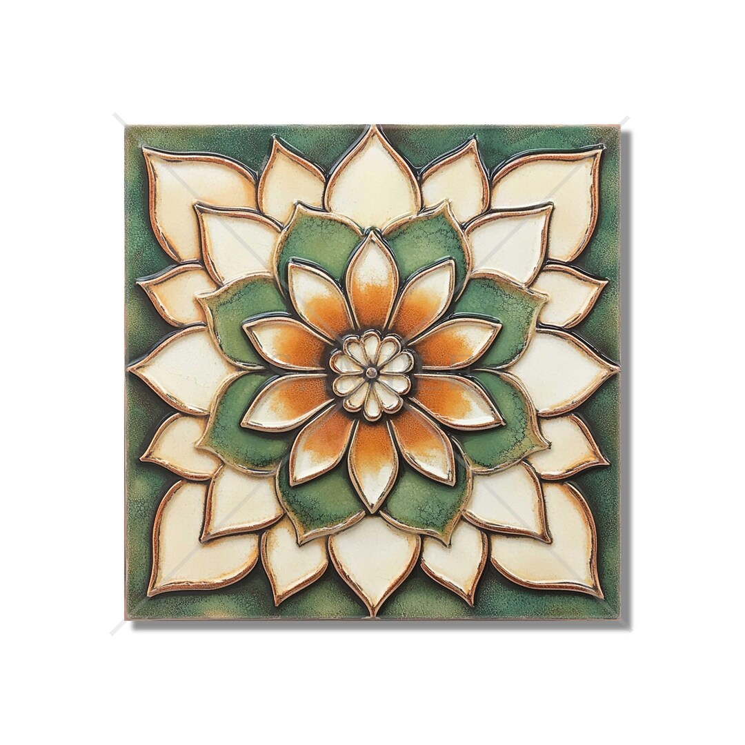 Green Copper Ceramic Tile - Vintage Design Patterned Tile - Unique ...