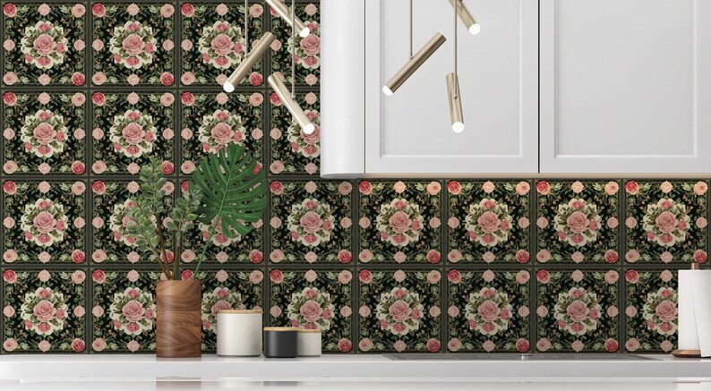 Vintage Pink Roses Design Ceramic Accent Tile Floral Design Kitchen ...