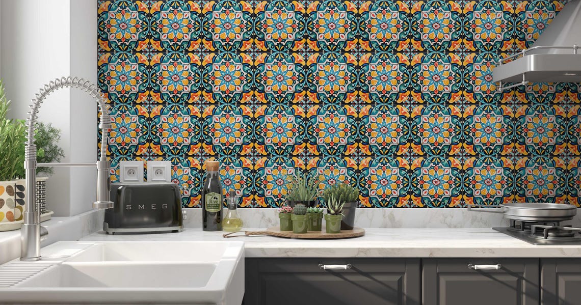Bright Multi Colored Ceramic Tile - Bright Colors Kitchen Tile - Unique ...