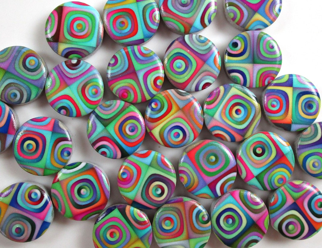 Funky Abstract Art Design 25 Pieces - 20mm Round Decorative Mosaic Tile ...