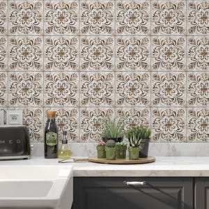Neutral Tones Patterned Ceramic Tile - Light Brown Kitchen Backsplash ...