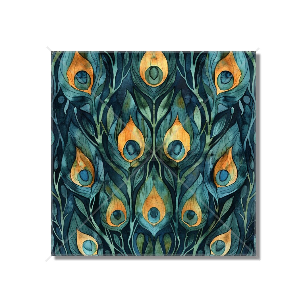 Green Copper Peacock Design Ceramic Tile - Peacock Feather Tile Unique ...