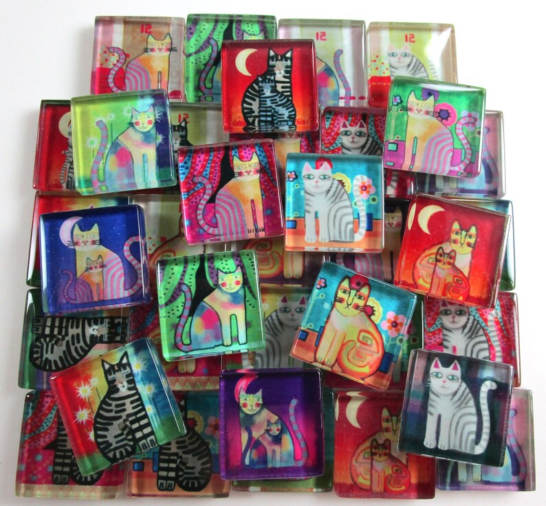 Funky Cats Glass Mosaic Tiles Bright Colors Glass Mosaic Tiles - Etsy