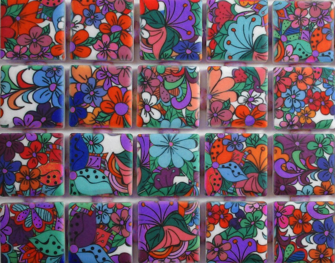 Ceramic Mosaic Tiles - Bright Colors Flowers Floral Art Mosaic Tile ...