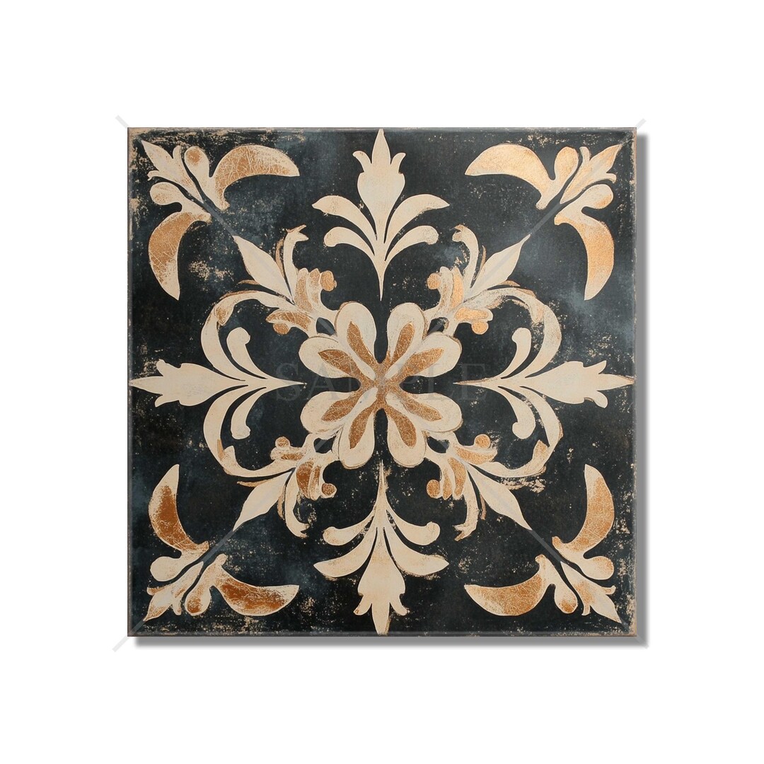 Aged Black & Rust Ceramic Tile - Vintage Patterned Kitchen Backsplash ...
