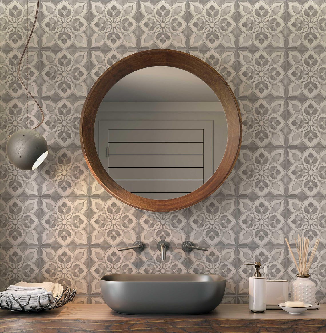 Ceramic Tile Gray Patterned Vintage Design Grey Ceramic Tiles - Grey ...
