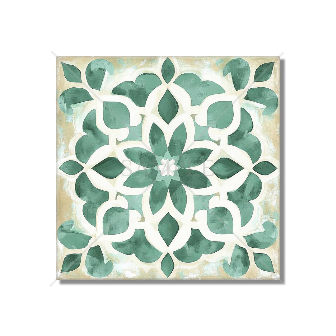 Ceramic Tile Green Patterned - Vintage Moroccan Design Green Kitchen ...