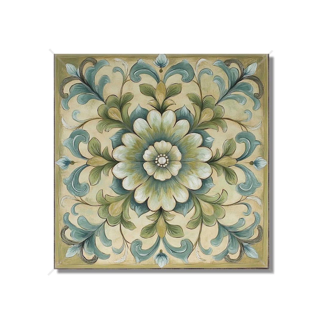 Blue and Green Ceramic Tile Antique Floral - Green Blue Tan Kitchen ...