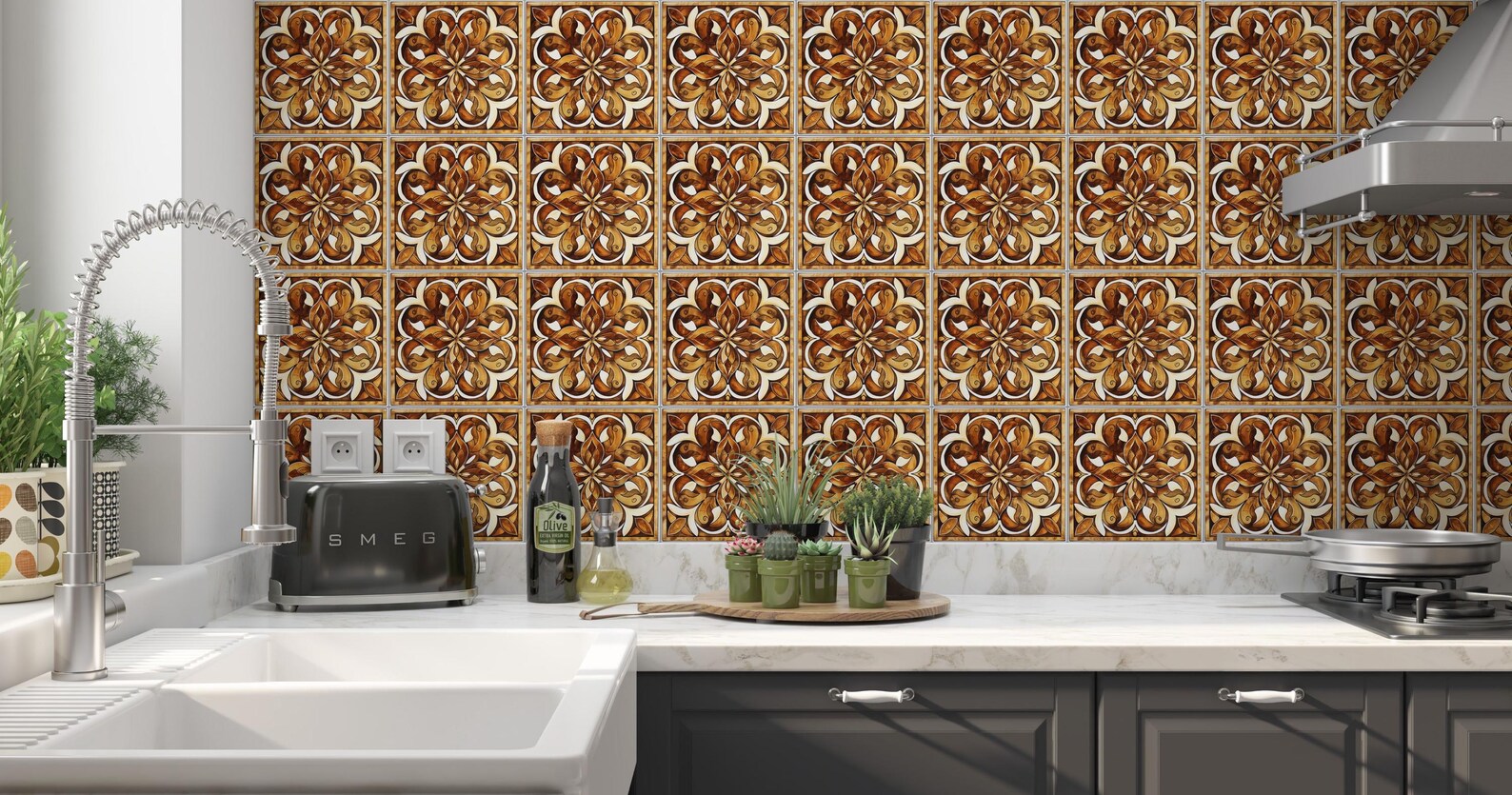 Warm Caramel Brown Ceramic Tile - Vintage Moroccan Tile Design ...