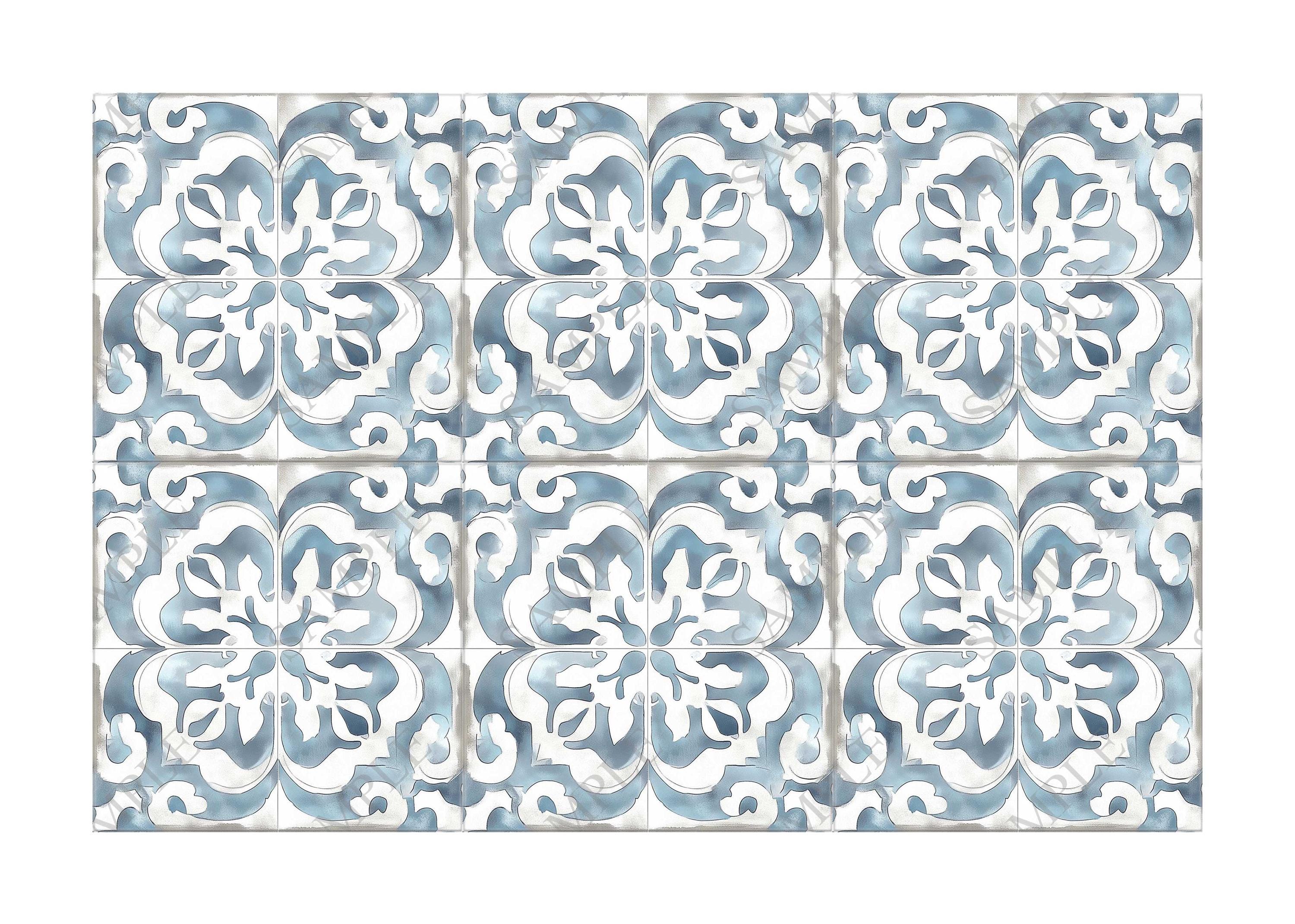 Blue Gray Patterned Ceramic Tile - Unique Decorative Blue Grey Kitchen ...