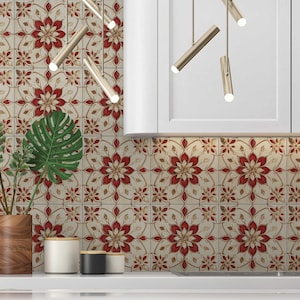 Red Cream Decorative Ceramic Tile - Unique Red Kitchen Backsplash Tiles ...