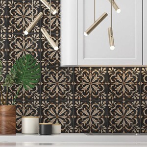 Aged Black & Rust Ceramic Tile - Vintage Patterned Kitchen Backsplash ...