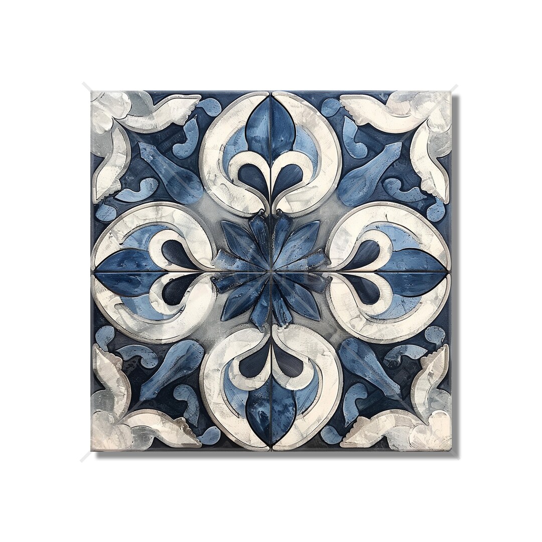 Blue White Gray Ceramic Tile - Vintage Moroccan Tile Design - Kitchen ...