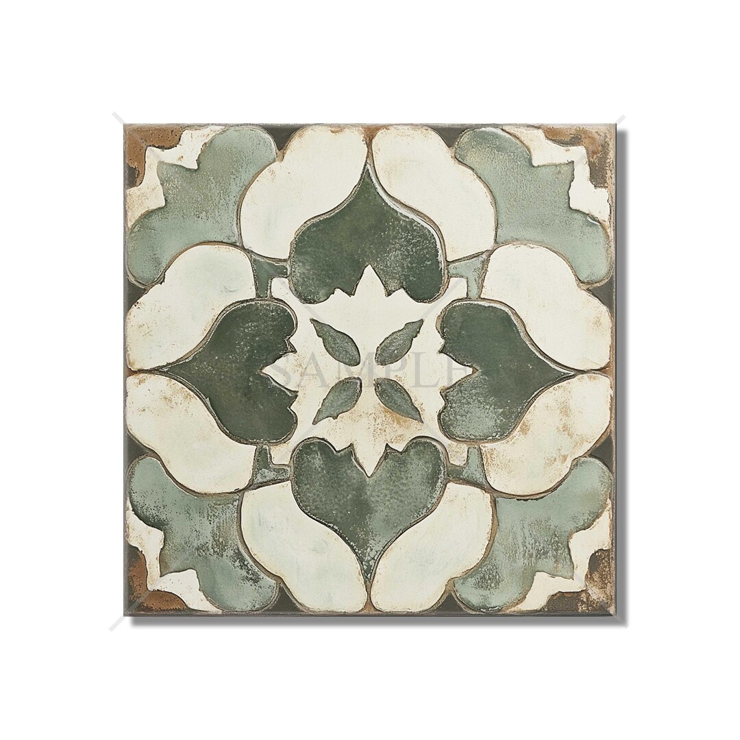 Ceramic Tile Sage Green Patterned Vintage Design Kitchen Backsplash ...