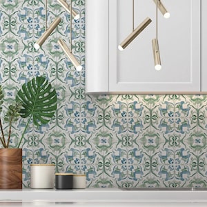 Blue Green White Ceramic Tile - Blue Green Unique Kitchen Backsplash ...